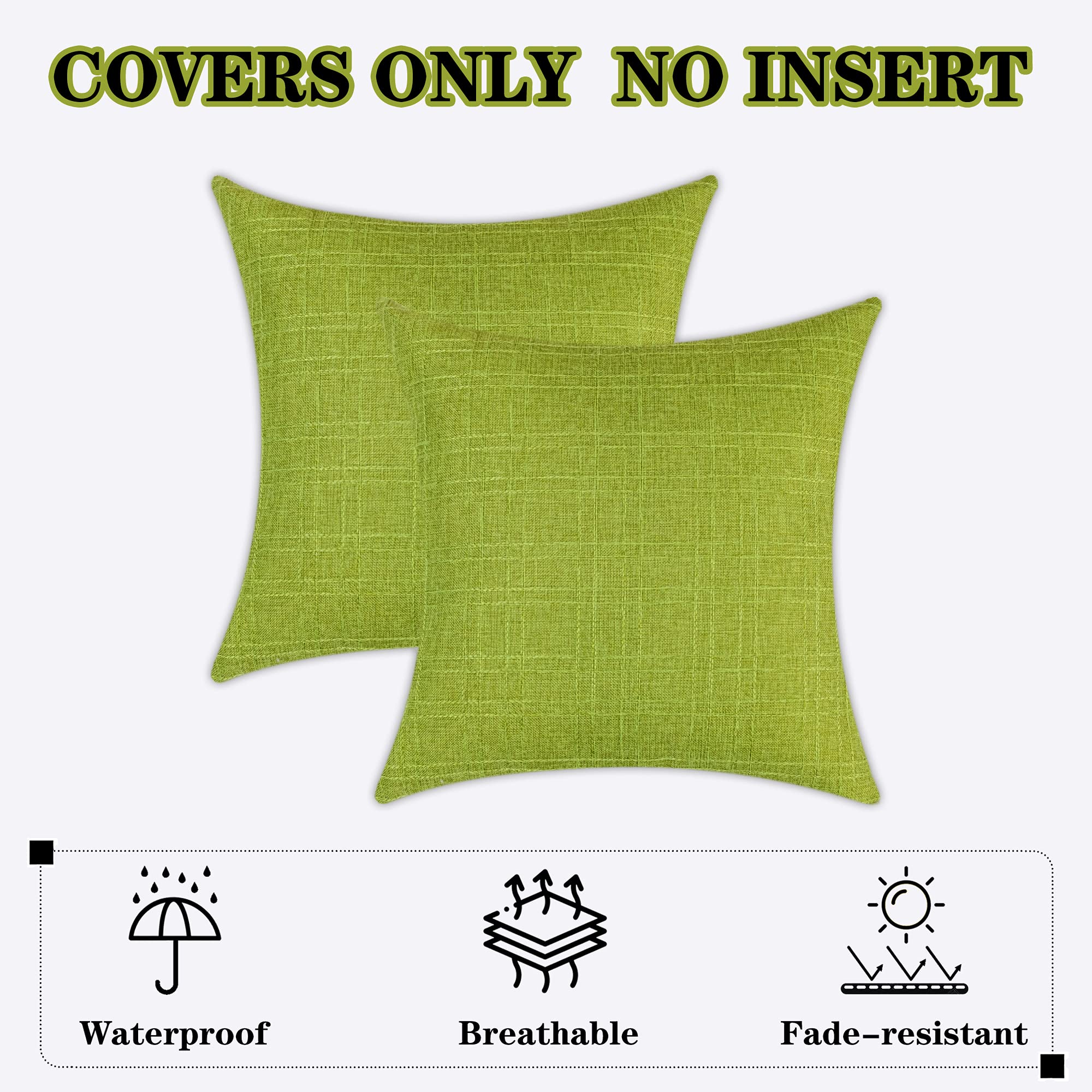 Kevin Textile Pack of 2 Decorative Outdoor Waterproof Pillow Covers Spring Garden Cushion Sham Throw Pillowcase Shell for Patio Tent Couch 20x20 Inch Green