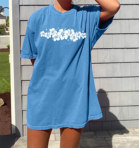 Hawaiian Flower Shirt Women Oversized Hawaii Tshirt Hibiscus Flower Tshirt Beach Shirt Summer Vacation Loose Tops