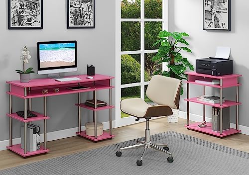 Convenience Concepts Designs2Go Tools Shelves 23.75"-Contemporary Modern Storage Printer Stand for Office Organization, Pink/Chrome