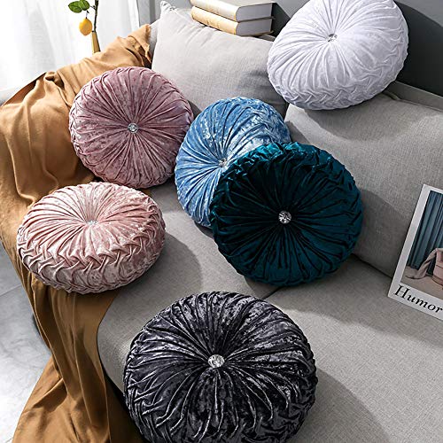 Elero Round Throw Pillow Velvet Chair Cushion Soft Pleated PumpkinĀ Round Pillow Decorations for Home Car Black