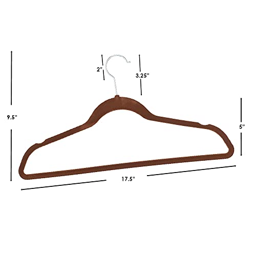 Home Basics Velvet Clothes Hangers (Pack of 10), Brown Felt Hangers for Tops, Jackets, Dresses, and Pants | Contoured Hangers with Notches | Ultra-Thin Space Saving Clothes Hangers