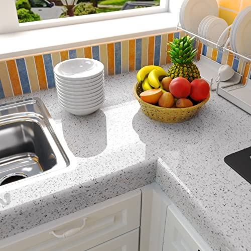 Glossy Marble Paper for Countertop Peel and Stick Wallpaper Granite White Sticker Waterproof Self Adhesive 15.7βΓ118β Easy to Install & Clean, Removable