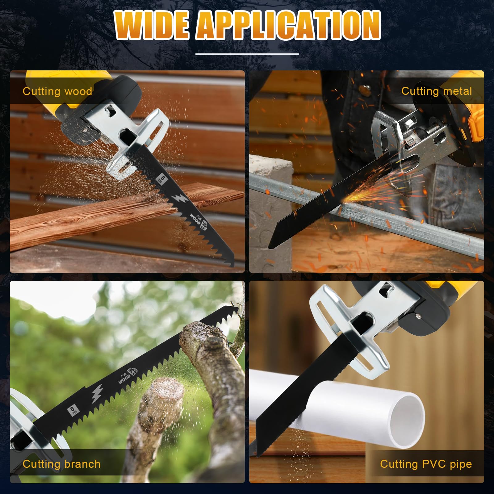 Cordless Reciprocating Saw,Compatible with DeWalt 20V MAX Battery,0-3000SPM Variable Speed, Brushless Recipro Saw,4 Saw Blades, Power Reciprocating Saws for Wood/Metal/PVC Cutting(Battery not include)