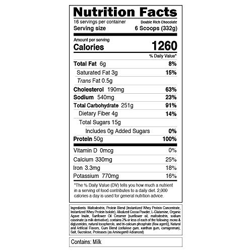 Evlution Nutrition Stacked Protein Gainer, Whey Protein Powder Complex, 50 Grams Protein, 250 Grams Carbohydrates, Build Muscle, Recovery, Post Workout, Gluten-Free (Double Rich Chocolate, 12 LB)