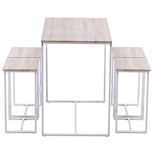 Dining Table Set (100 x 60 x 87) cm Oak Simple 87cm High Bar Table and Chairs Set of 5 PVC Paper Lacquered White Matte White