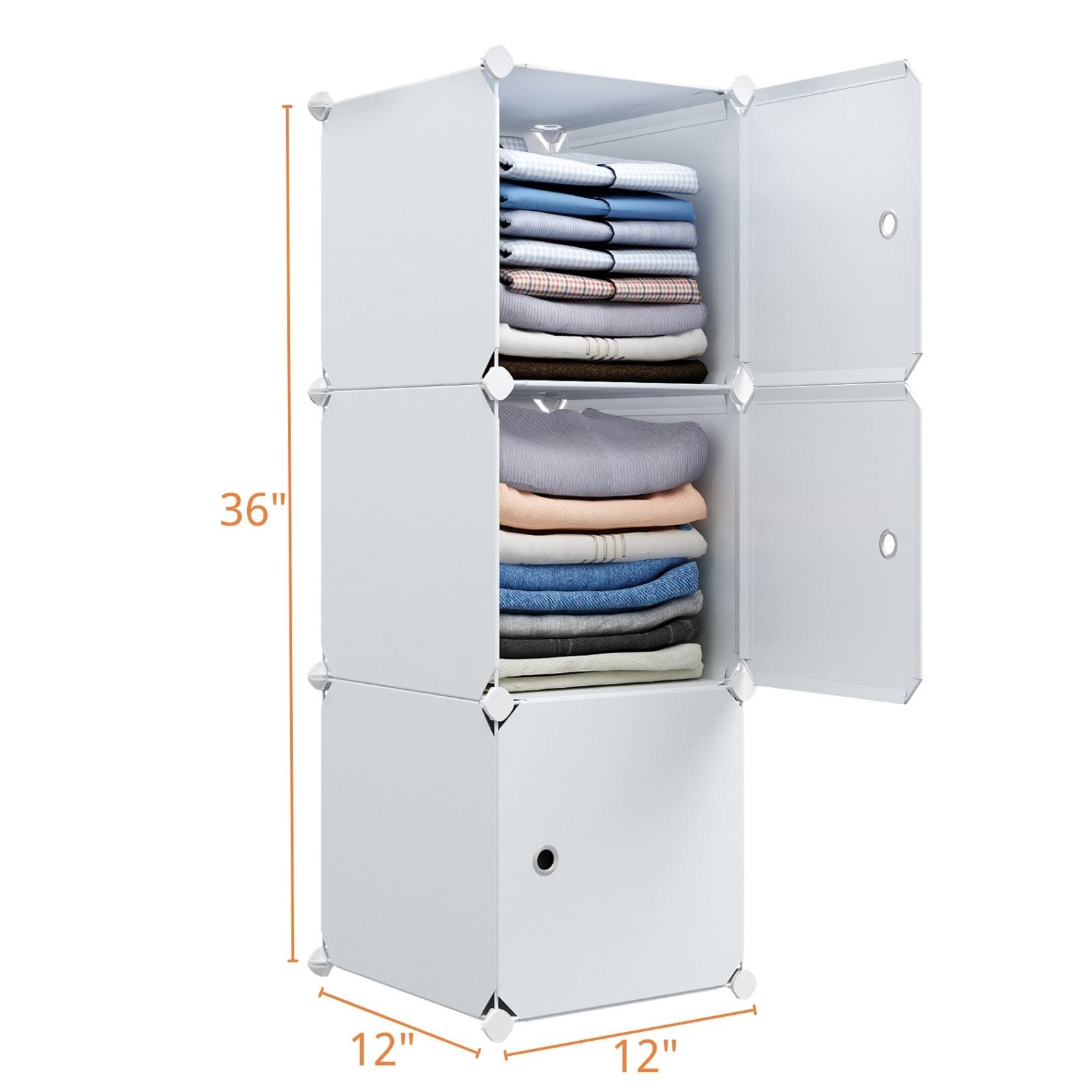 MAGINELS Cube Storage Organizer 12-Cube (11.8"x11.8") Narrow Cabinet Closet Storage Shelves Plastic Storage Shelving for Bedroom, Living Room, Office, White with Doors