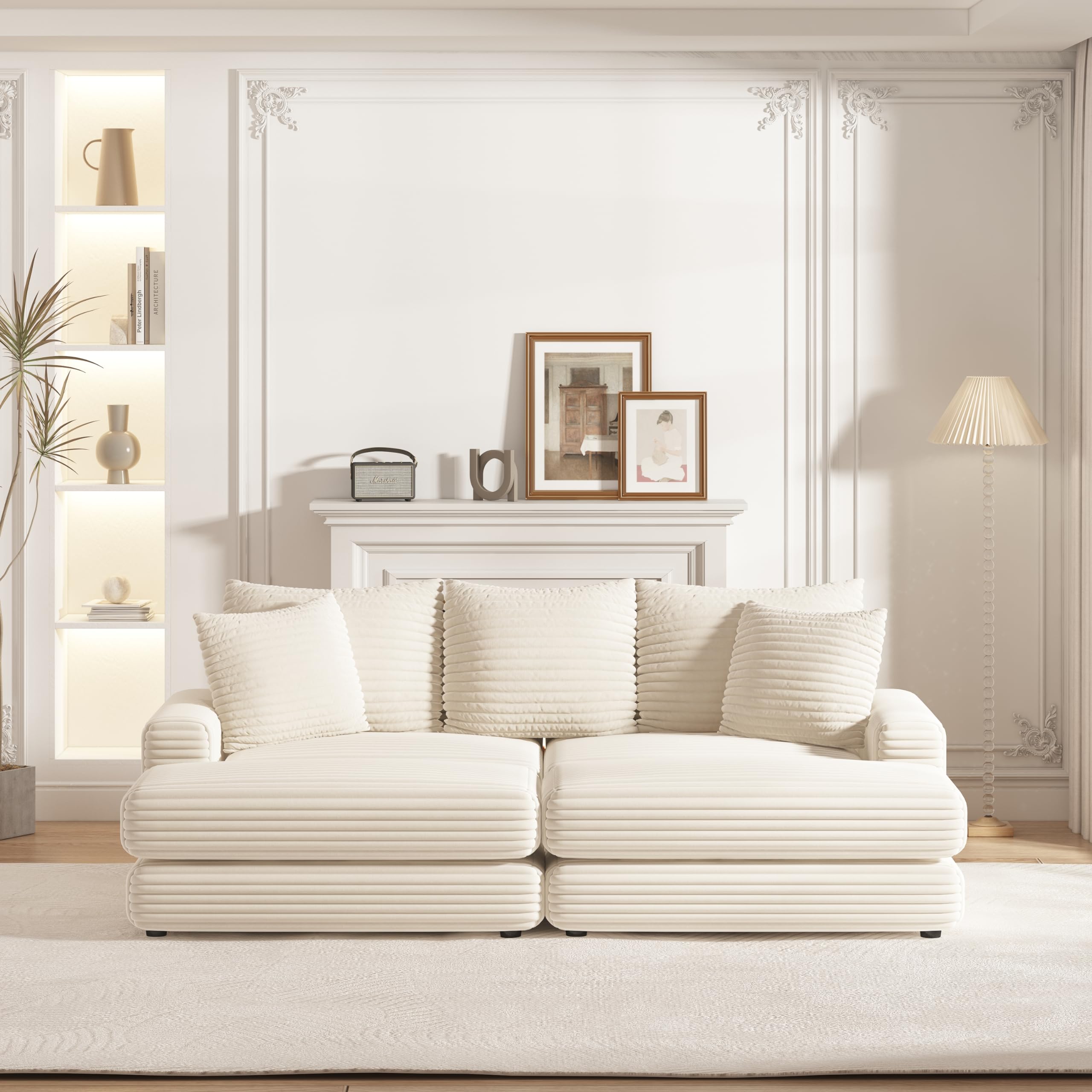 Corduroy Fabric Sofa Couch with Ottoman, 43.3 Inch Width Single Sofa Chair, Comfy Cloud Couch for Living Room Bedroom Apartment-Grey