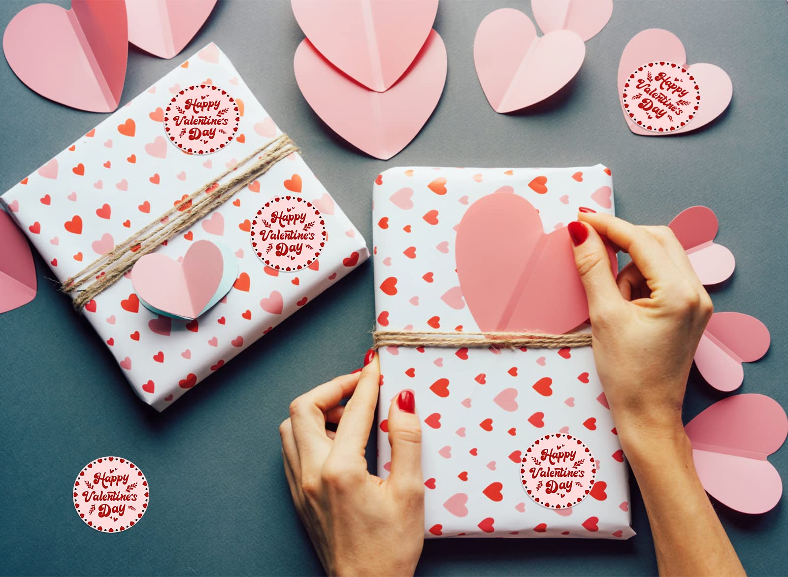 FaCraft Happy Valentines Day Stickers Round Valentine Labels 1.5" Valentine's Day Gift Stickers Label Sticker for Envelope Seals Card Boxes Valentine Gift Wrap Valentine's Day Decorations