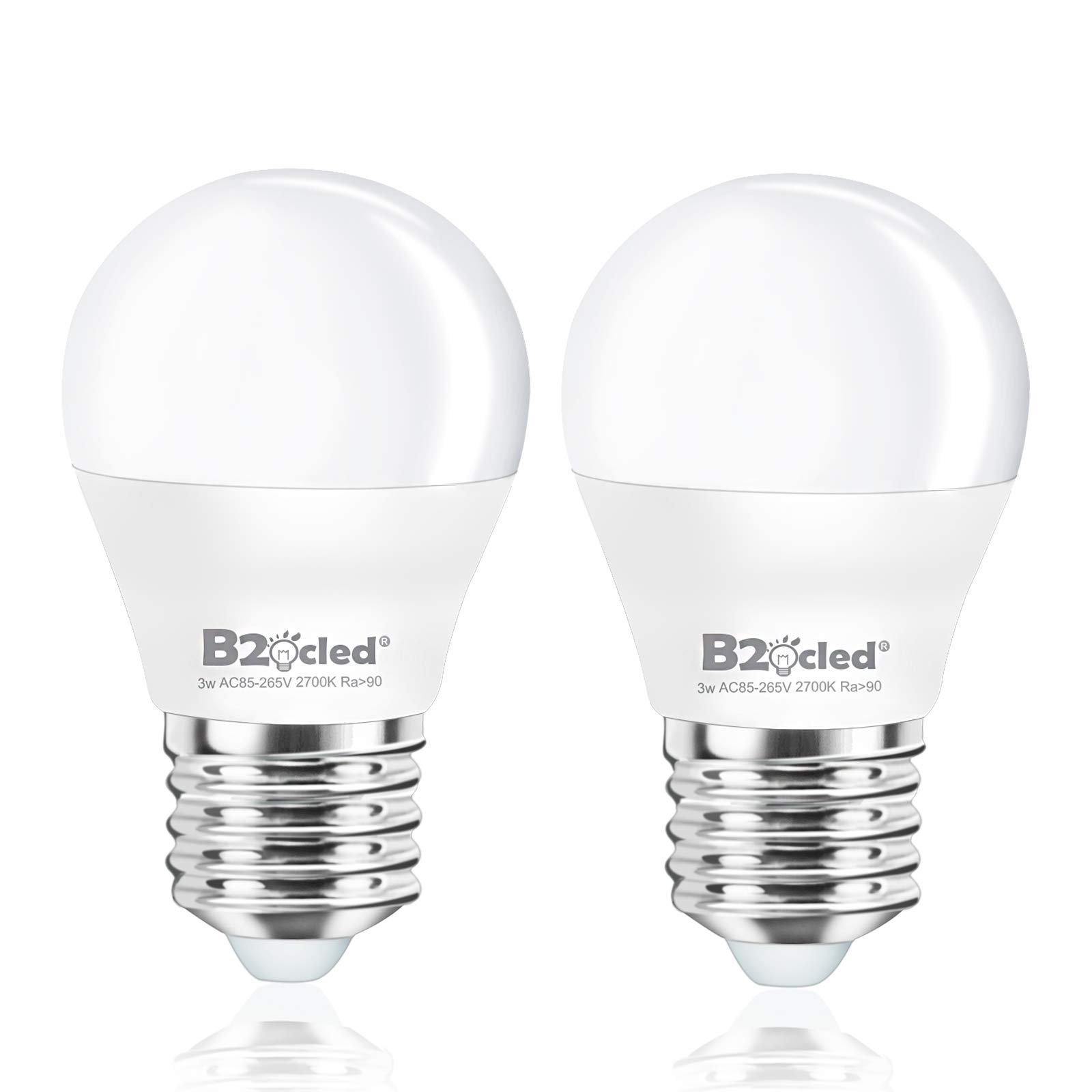 B2ocled LED Light Bulb 3W(25 Watt Equivalent) A15 Lamp 2700K Warm White CRI90+ Non-Dimmable E26/E27 Base for Home Lighting Decorative 240-Lumen 2-Pack