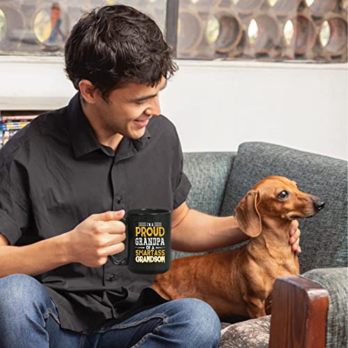Fathers Day Gift for Proud Grandpa of Witty Smart Grandson 11oz 15oz Black Coffee Mug