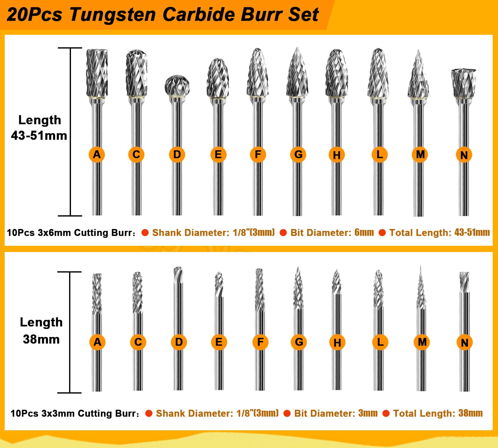 CAROTUPY Tungsten Carbide Burr Set 1/8" Shank,Die Grinder Bits with Sanding Drums and Cutting Wheel Set, 195Pcs Pratical Sanding Bits Kit for Metal, Wood, Plastic, Glass