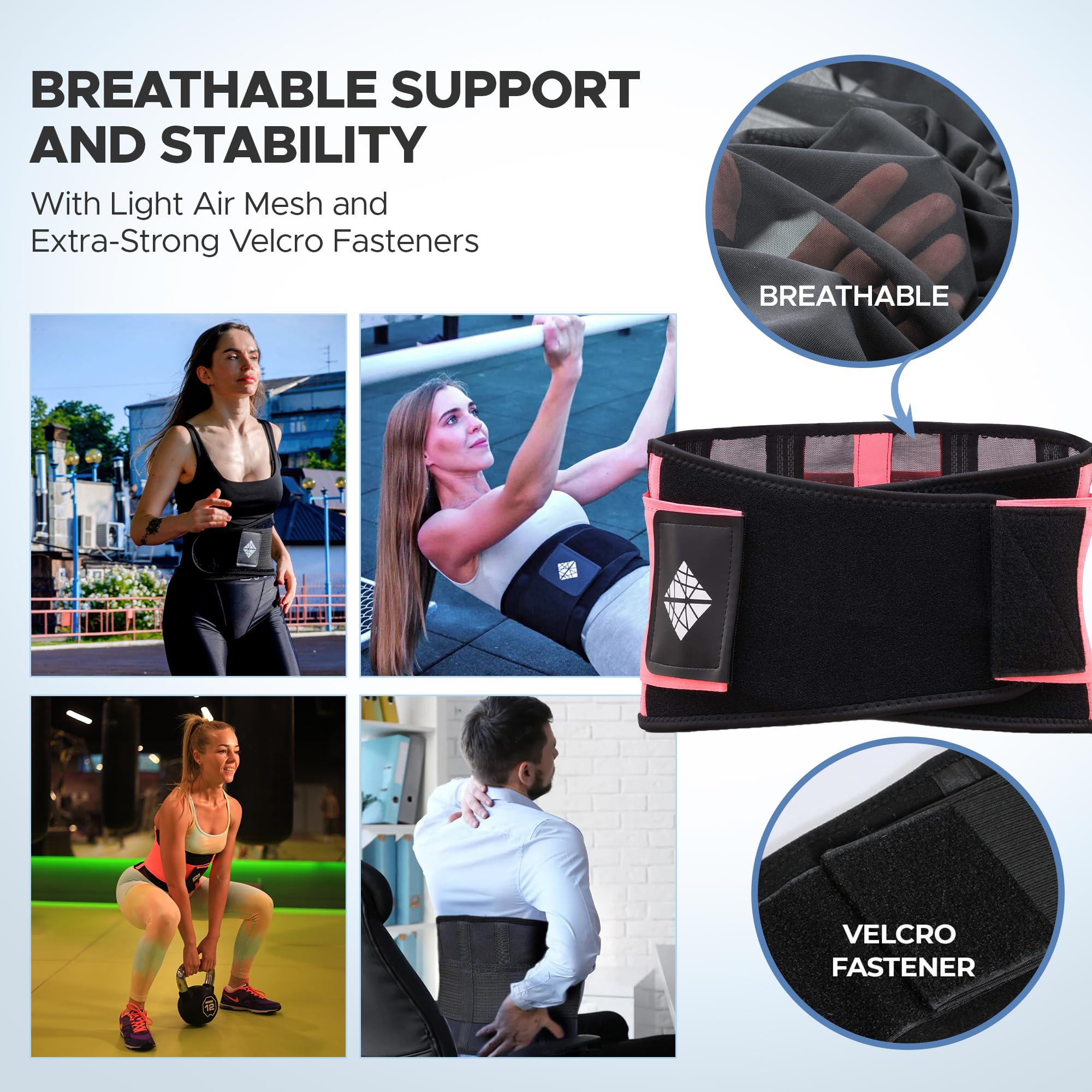 Back Brace for Lower Back Pain Women, Thin Lumbar Back Support Belt, Herniated Disc & Lower Back Pain Relief, Adjustable Back Brace For Women, for Heavy Lifting, Exercise, Workout Back Brace Pink L