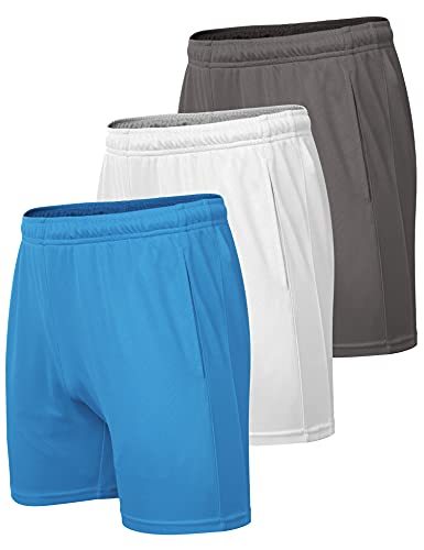 COOFANDY Men's 3 Pack Gym Workout Shorts Mesh Weightlifting Squatting Pants Training Bodybuilding Jogger with Pocket,Light Blue/White/Dark Grey,Medium