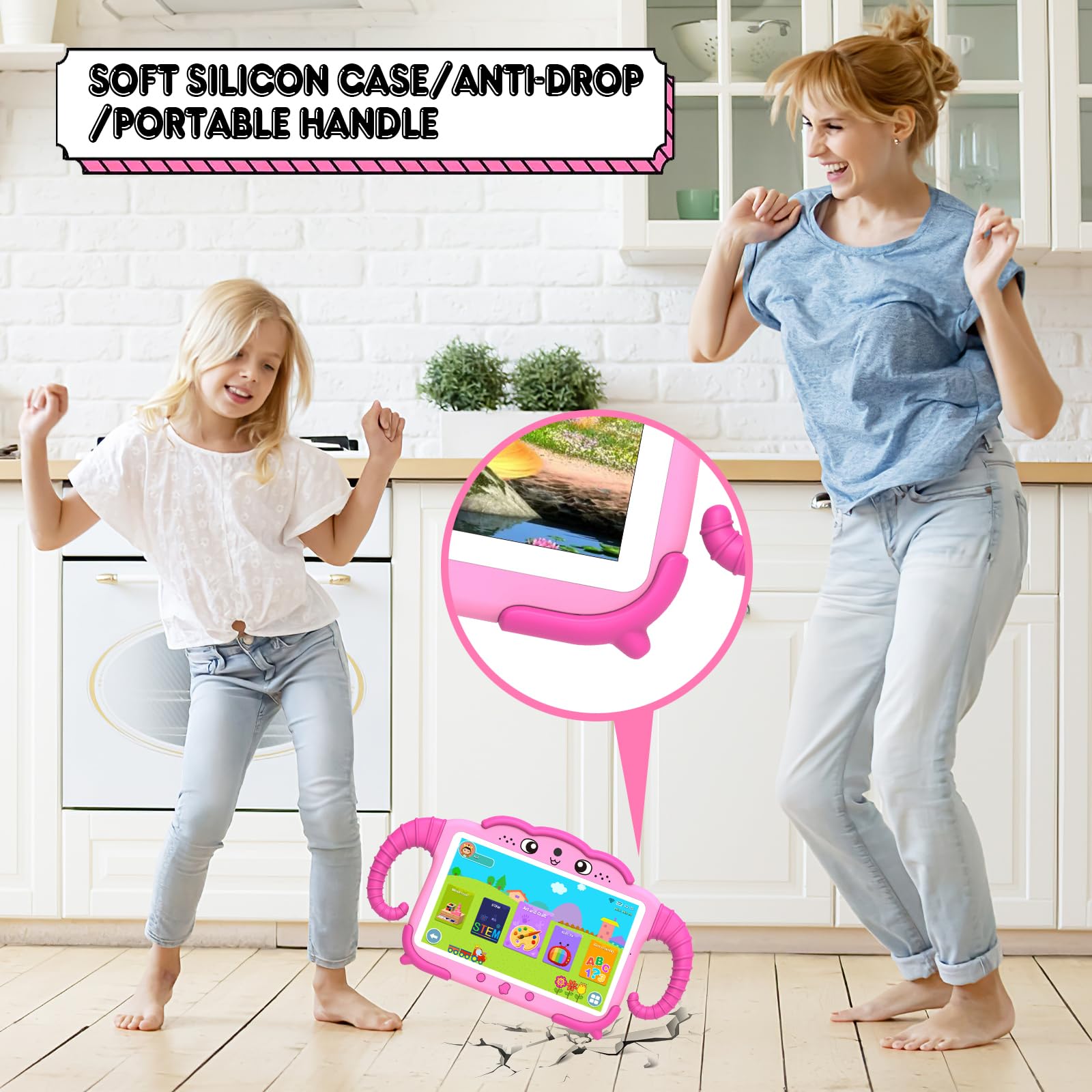 Kids Tablet 7" Tablet for Kids 64GB Toddler Tablet Kids Software Installed, Kids Android Learning Tablet with WiFi Case Dual Camera Parental Control for Toddlers Children Tablet YouTube Netflix