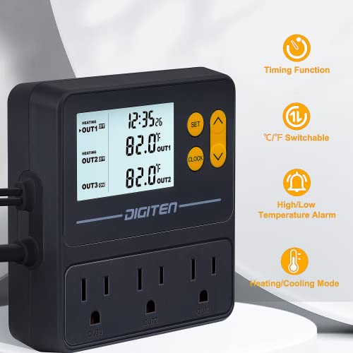 DIGITEN Temperature Controller with Timer Reptile Thermostat Timer Day Night Thermostat Outlet Greenhouse Thermostat Cooling Heating Mode Temperature Controlled Thermostat for Mushroom Fermentation