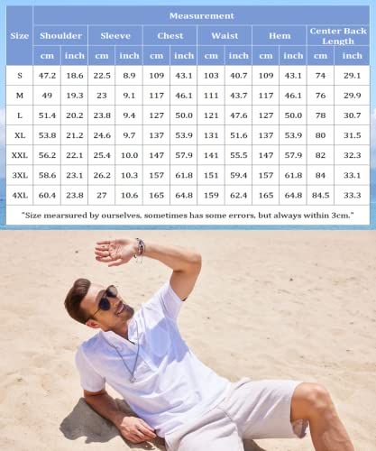 COOFANDY Mens Cotton Linen Henley Hippie Casual Beach T Shirt with Pocket, 01-White, X-Large, Short Sleeve