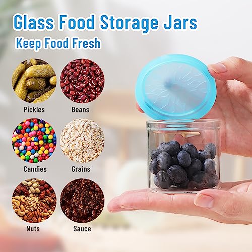 Kieaisy Glass Snack Containers, 4x5oz Small Glass Food Storage Jars, Portable Kids Lunch Containers with Silicon Lids, Condiment Container with Lids | Reusable & Microwave & Dishwasher Safe