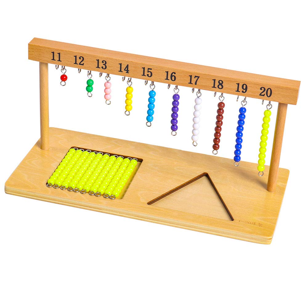Kghios Montessori Math Toys Materials for Toddlers 1-20 Beaded Hanger Color Bead Stairs with Beads Montessori Mathematics Eductional Materials Learning Tools Preschool Toys