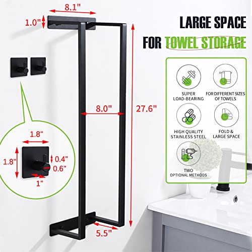 EAPC Towel Racks for Bathroom, Wall Mounted Bath Towel Rack, Adhesive & Drilling Towel Storage with 2 Towel Hooks, Stainless Steel Bathroom Organization Shelf for Washcloths Hand or Bath Towels