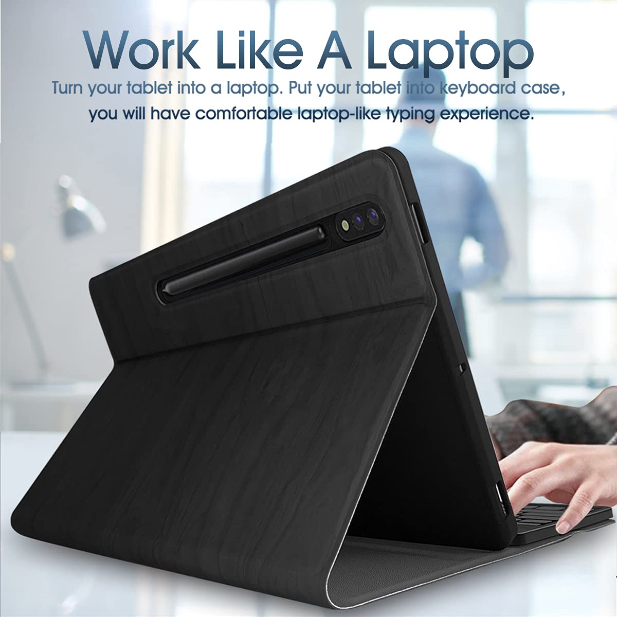 Backlit Keyboard Case for Samsung Galaxy Tab S8 Plus 2022/S7 FE 2021/S7 Plus 2020 12.4 inch with S Pen Holder, Wineecy 7 Colors Backlight Detachable Wireless Keyboard & PU Folio Stand Cover Case,Black