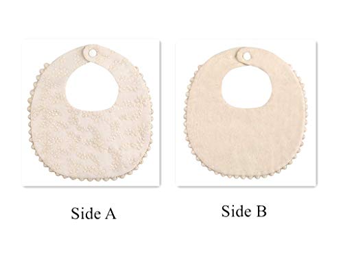 GZMM Baby Bib For Girls,Reversible Waterproof Handmade Natural Cotton Baby Drool Bib 0-12 months 2 Pack (off-white color, 0-12 months)