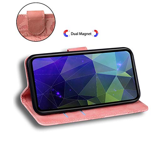 Embossed Pattern Leather Case with Card Slot for Xiaomi Redmi Oppo Realme Reno Flip Phone Case (Pink,Reno 6Pro+/Reno 6Pro Plus)