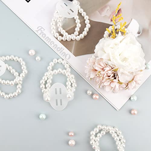 Framendino, 16 Pack Corsage Wristlet Elastic Stretch Faux Pearl Wrist Corsage Bands Elastic Pearl Wristband Wedding Pearl Bracelet for Wedding Party Prom Bride Bridesmaid