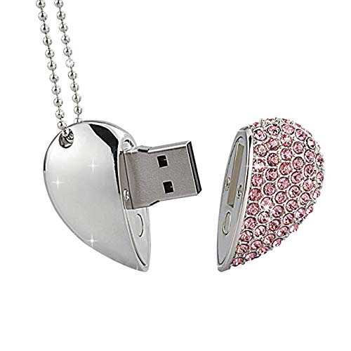 KOOTION Heart-Shape Pendant USB Flash Drive, USB 2.0 Memory Stick with Necklace, Thumb Drive for Photos & Videos, 32G, Pink