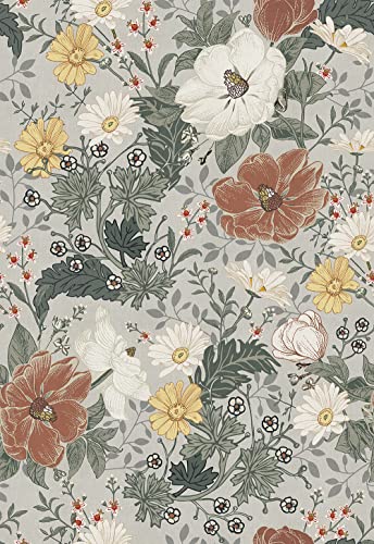 GLOW4U Peel and Stick Vintage Floral Contact Paper Wallpaper for Cabinets Walls Shelves Drawer Arts Crafts Decal 17.7X117 Inches