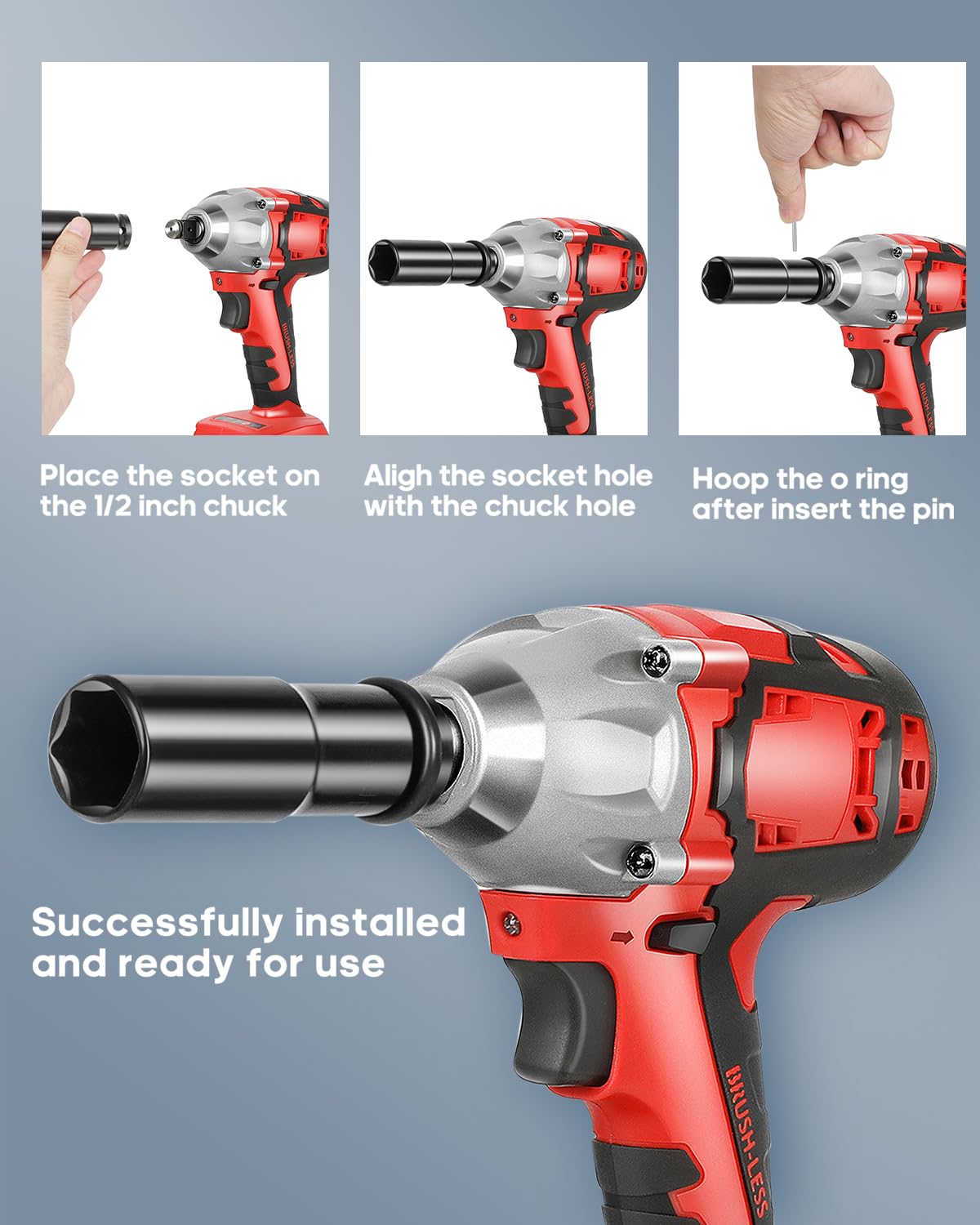 GCCSJ Cordless Impact Wrench 1/2 Inch Brushless High Torque Wrenches 210 ft-lbs Right Angle Detent Anvil Impact Drive Set Kit 2 Battery 18V 2300RPM Chuck/Drill/Sockets/Tool Box/Fast Charger