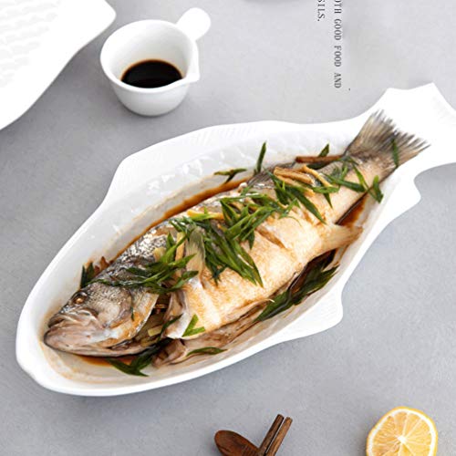 Healeved Fish Plates Ceramic,Serving Food Platter Serving Platters Shrimp Cocktail Serving Dish Storage Platter for Restaurants Home (11 Inches White)