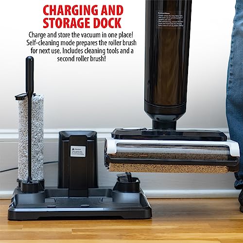 Deco Home 220W Wet/Dry All-in-One Vacuum and Hard Floor Cleaner, Cordless Battery with Self-Cleaning Charging Dock, 3 Smart Programs, Digital Display
