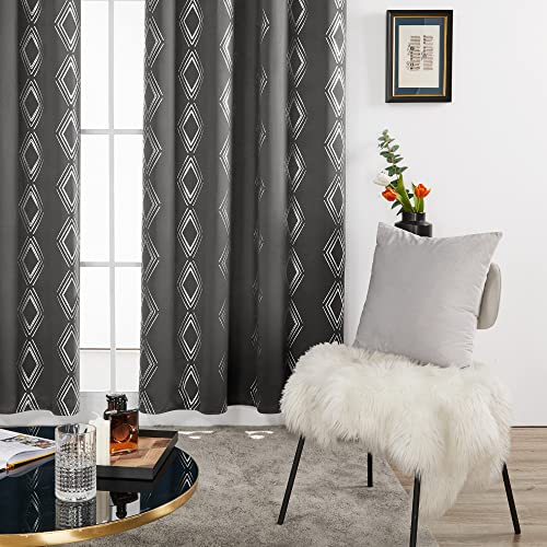Deconovo Grey Blackout Curtains with Geometric Pattern, Living Room Curtains 72 Inch Length, Soundproof Window Panels for Nursery (Grey, 52W x 72L Inch, 2 Panels)