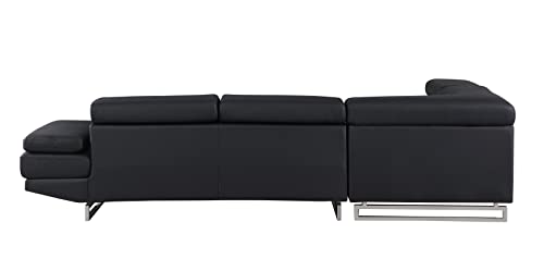BlackJack Furniture Union Modern Faux Leather Sofa with Adjustable Headrests, Chaise, Elegant Tufted Seat, High-Density Foam and Stainless Steel Legs, Left Facing Sectional, Black
