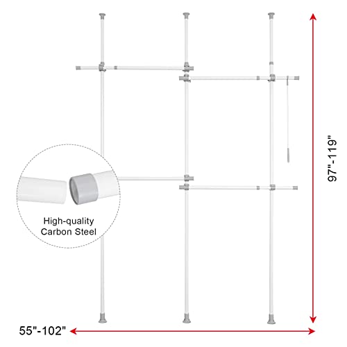 Double Clothing Rack, Adjustable Racks for Hanging Clothes, 2 Tier Clothes Heavy Duty Garment White Closet Freestanding System