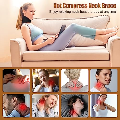 Electric Neck Heating Pad, USB Heated Neck Wrap with 3 Adjustable Temperature Levels & 3 Time Settings, Hot Compress Neck Therapy Brace for Stiffness & Soreness Relief