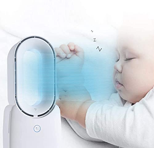 KONSIDEN Desk Fan, Quiet Bladeless Fan with USB Adapter and 5 Colors LED light, 3 Speeds Stylish 11.8 Inch Table Fan, Small Fan with Touch Control for Home Office Bedroom Summer Gift
