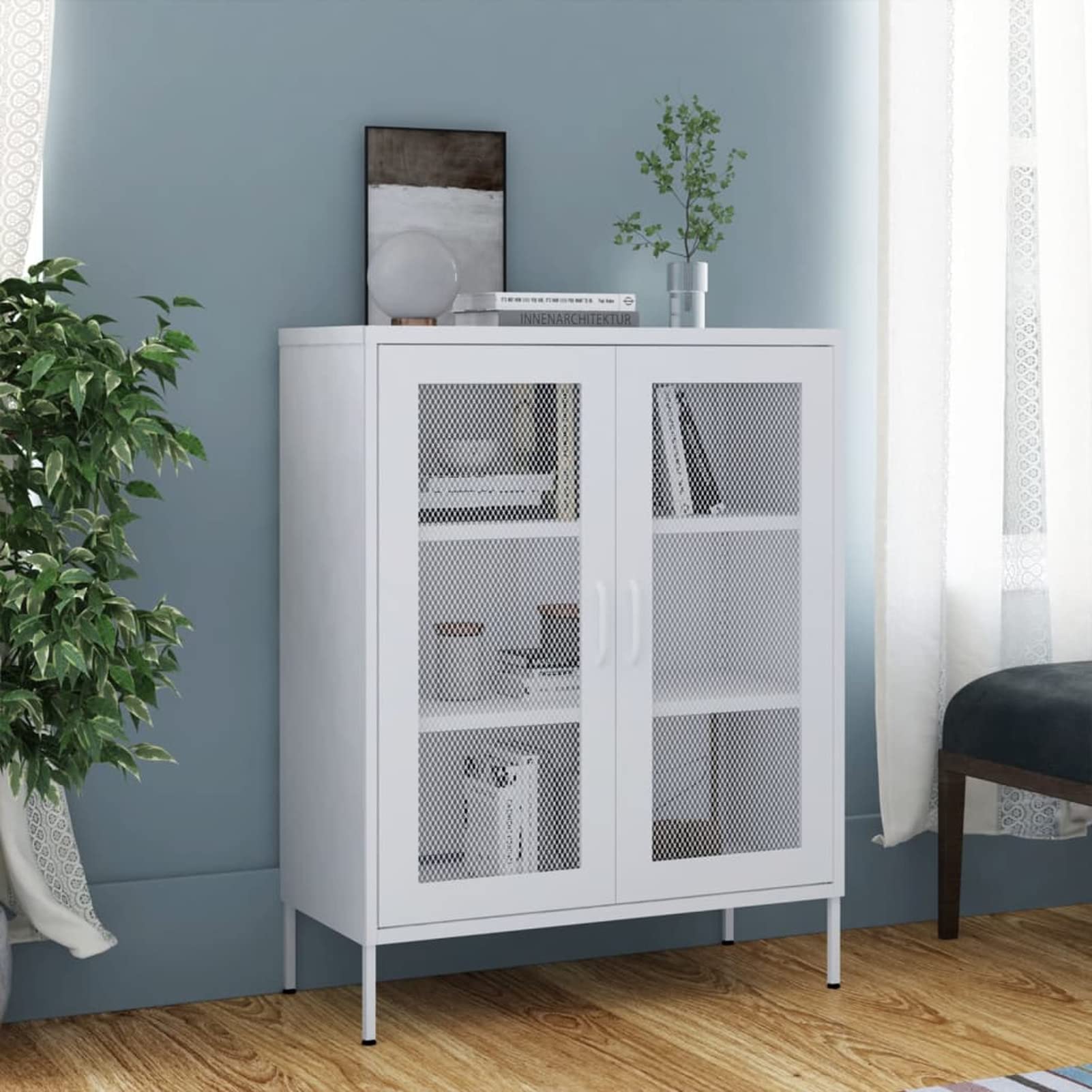Mogou Storage Cabinet,Outdoor Kitchen Cabinets, Shoe Storage, Garden Patio Storage Cabinet Furniture Waterproof Tool Shed White 31.5"x13.8"x40" Steel