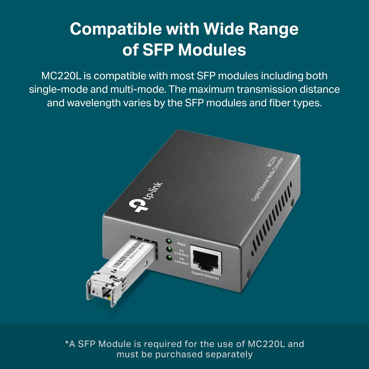 TP-LINK MC220L Gigabit Media Converter, 1000Mbps RJ45 to 1000Mbps SFP Slot Supporting MiniGBIC modules, Chassis mountable. (Renewed)