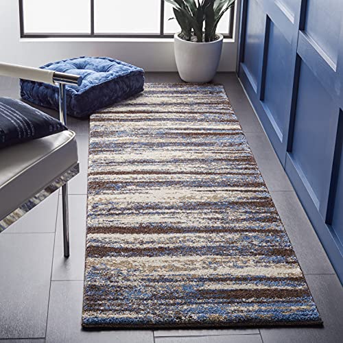 SAFAVIEH Retro Collection Runner Rug - 2'3" x 7', Cream & Blue, Modern Abstract Design, Non-Shedding & Easy Care, Ideal for High Traffic Areas in Living Room, Bedroom (RET2138-1165)
