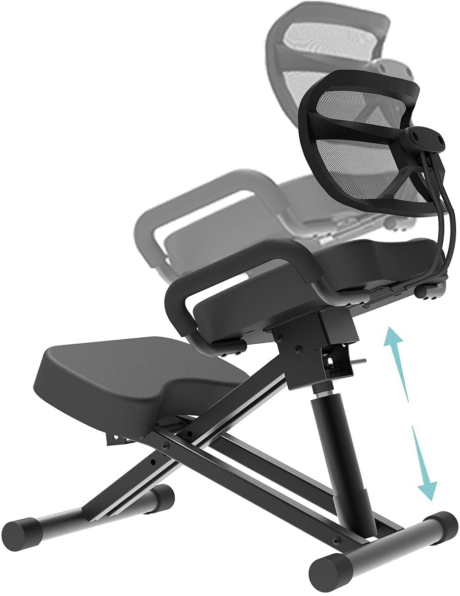 Master Massage Ergonomic Kneeling Chair for Upright Posture,Foldable Posture Chair with Thick Memory Foam Cushions,Adjustable Stool for Home, Office- Relieving Back and Neck Pain (with Backrest)