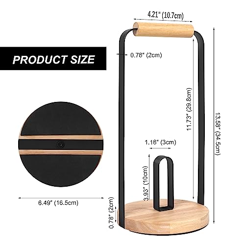 Gigecor Kitchen Paper Towel Holder Countertop for Standard and Jumbo-Sized Paper Towels, with Weighted Wooden Base for One-Handed Operation for Kitchen, Dining, Bathroom (Black)