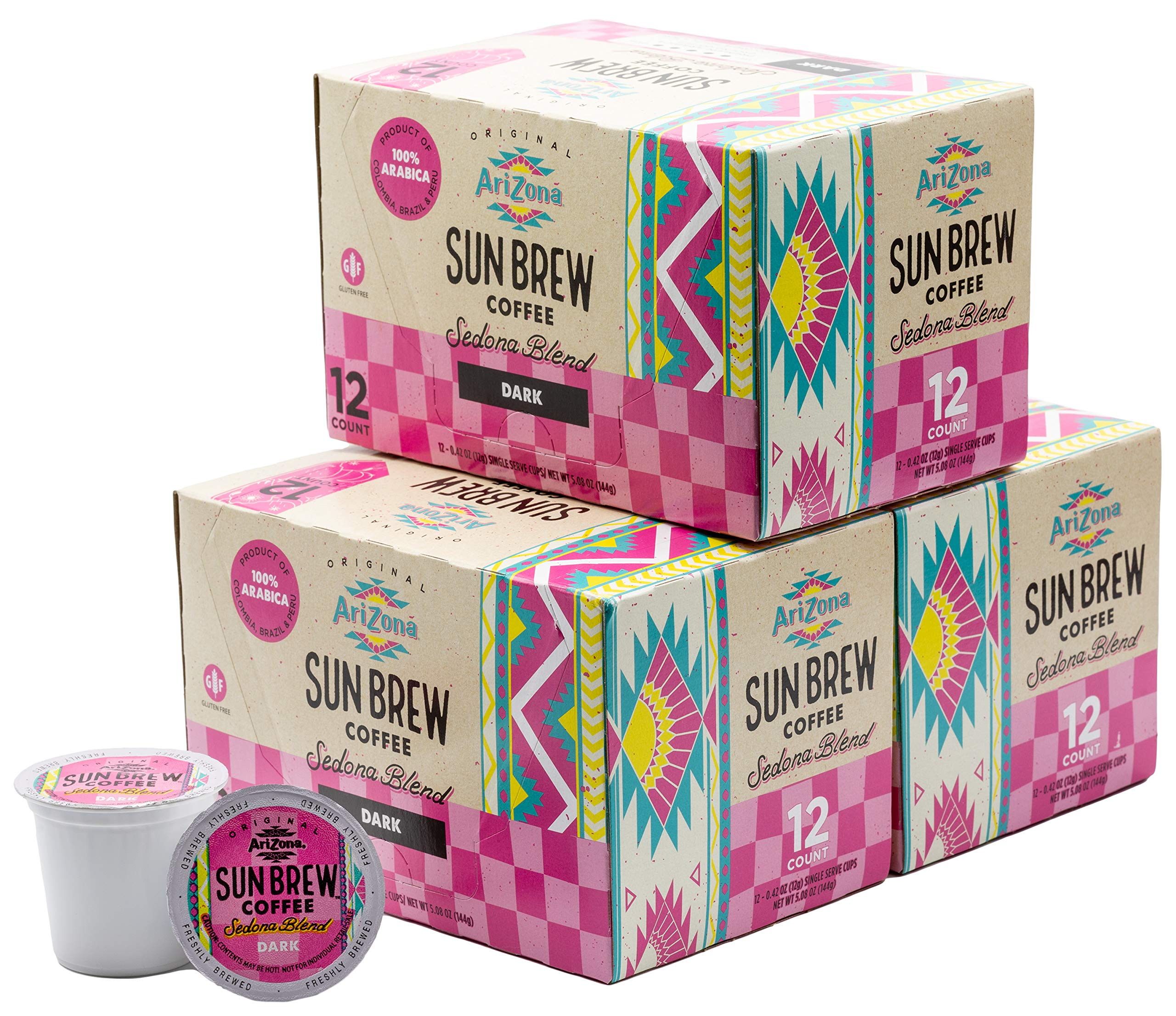 AriZona Sun Brew Coffee - Sedona Blend 36 Count Single Serve Cups - Dark Roast - Premium Arabica - Compatible with Keurig 2.0 K-Cup Brewers