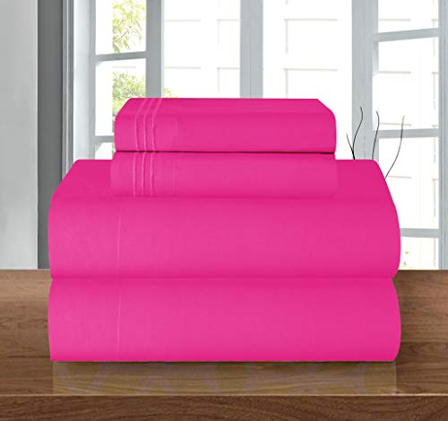 Elegant Comfort Luxury 1500 Thread Count Egyptian Quality Microfiber 4-Piece Premium Hotel Sheet Set-Wrinkle Resistant, All Around Elastic Fitted Sheet, Deep Pocket up to 16", Twin/Twin XL, Hot Pink
