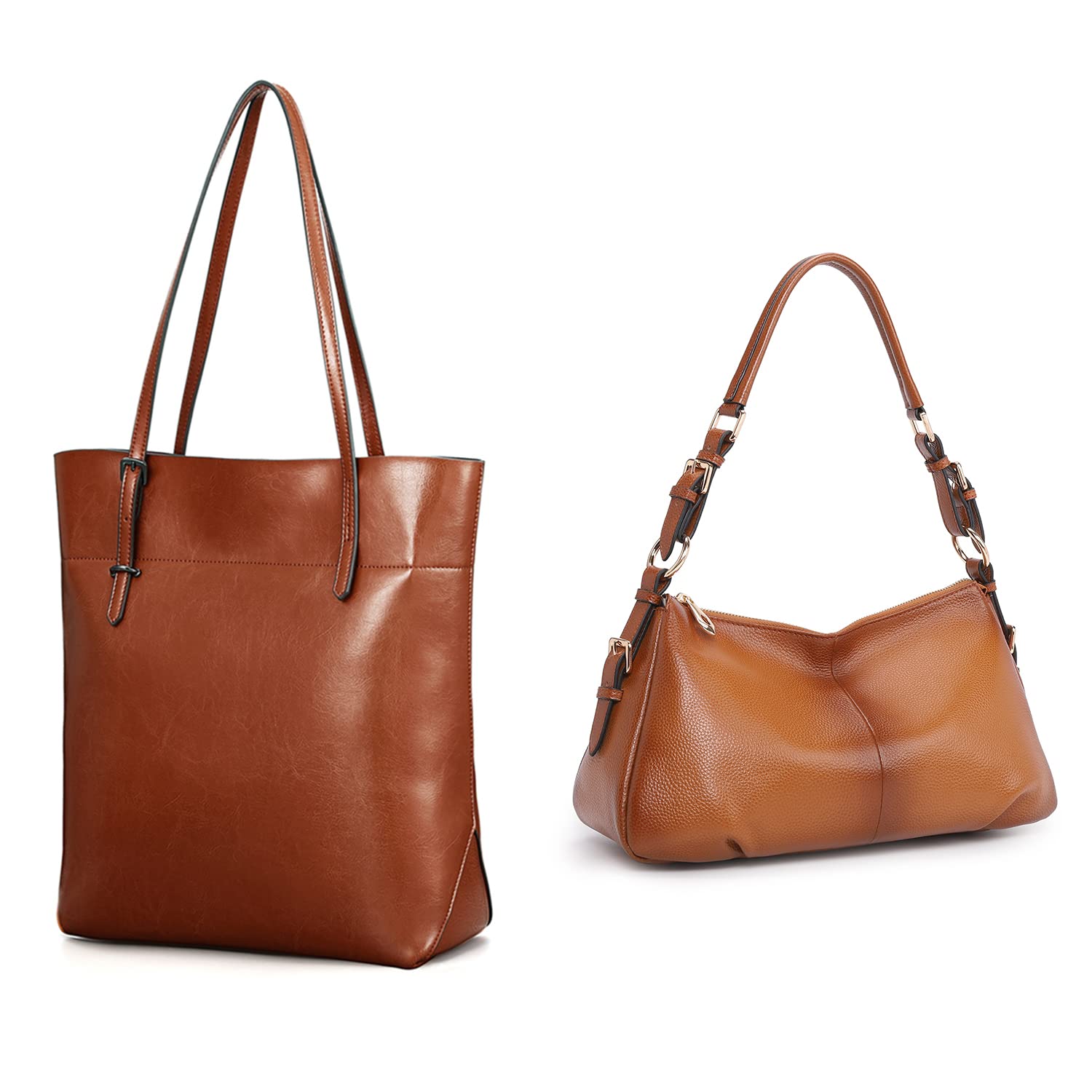 Kattee Vintage Genuine Leather Tote Shoulder Bag With Adjustable Handles Soft Leather Hobo handbags for Women