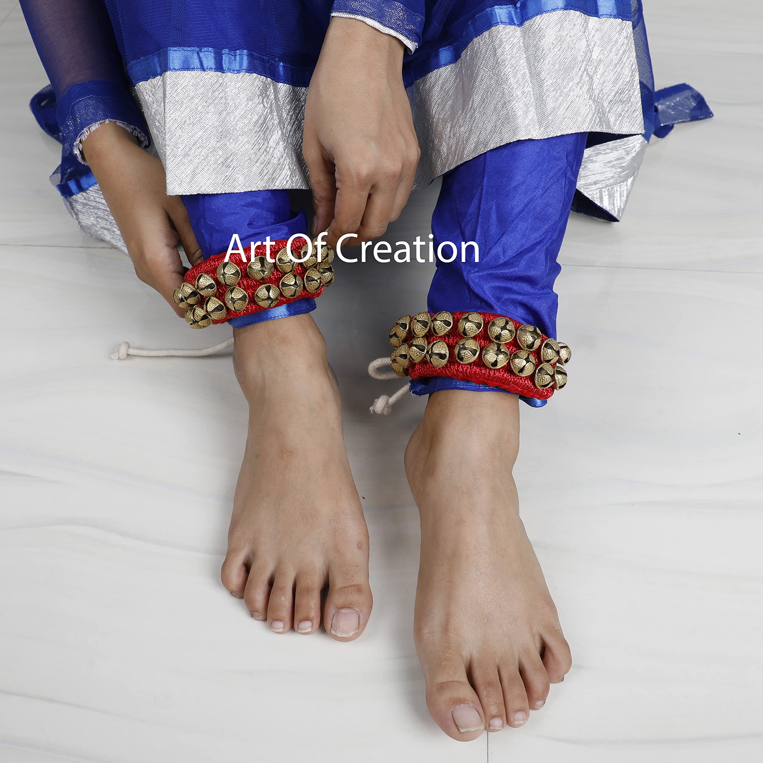 Art Of Creation Kathak Dancing Ghungroo 2 Line Anklet Pair 20 + 20 Bell Indian Classical Dancers Musical Instrument Bharatnatayam Ghungru (Red)