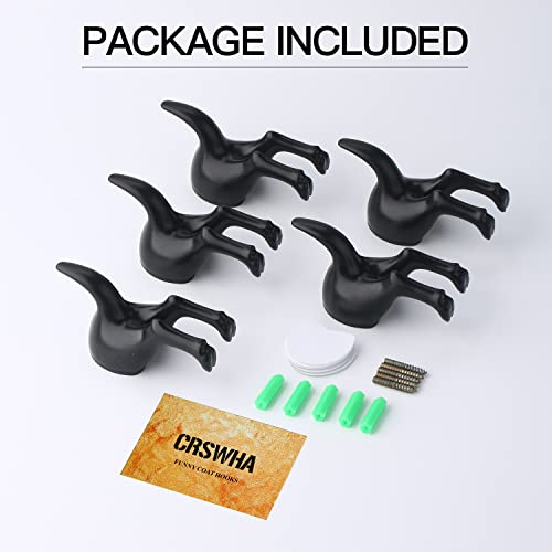 CRSWHA 5 Pack Dog Tail Coat Hooks for Wall,Black Plastic Wall-Mounted Hat Hanger Hooks,Cute Towel Hooks for Bathroom,Decorative Dog Butt Wall Peg for Hanging Coats,Bags,Key,Purse,Dog Leash