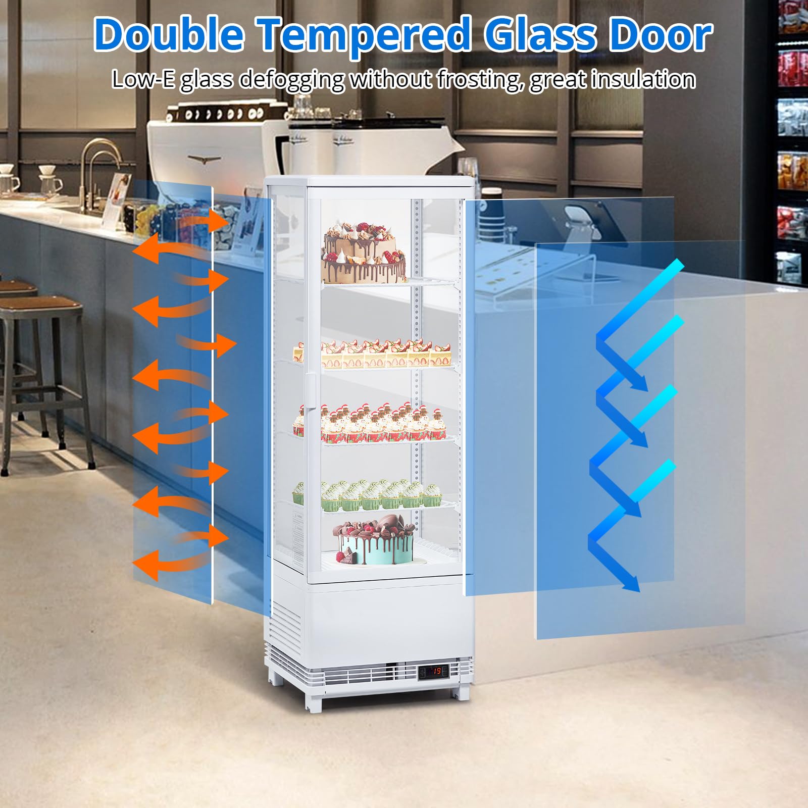 Commercial Refrigerator Display Case, 4.2 Cu.FT Single-Door Countertop Pastry Display Case with Interior LED Lighting, Double-Layered Glass, Commercial Refrigerator for Pastry Cake Restaurant
