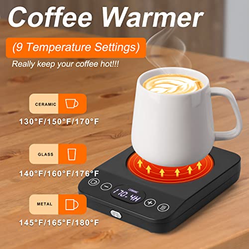 Feify Coffee Mug Warmer,Electric Coffee Warmer for Desk Home Office, Auto On/Off Gravity-Induction Smart Cup Warmer with 9 Temperature Setting,1-9 Timer Beverage Warmer Plate for Candle Milk Tea Black