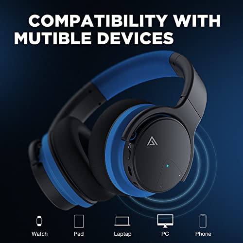 E7 Active Noise Cancelling Headphones, Over-Ear Bluetooth Headphones, Wireless Headphones with Built-in Microphones, Clear Calls, Comfortable Ear Cups, 20H Playtime for Travel, Work (Black&Blue)